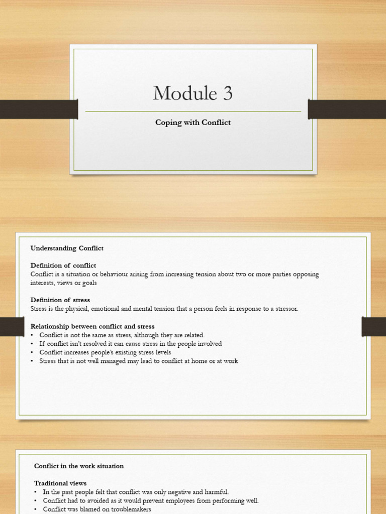 Module 3 - Coping With Conflict | PDF | Stress (Biology) | Mediation