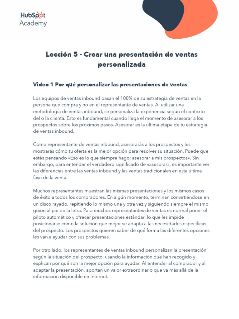 Lección 5 - Crear Una Presentación de Ventas Personalizada - Transcripción | PDF