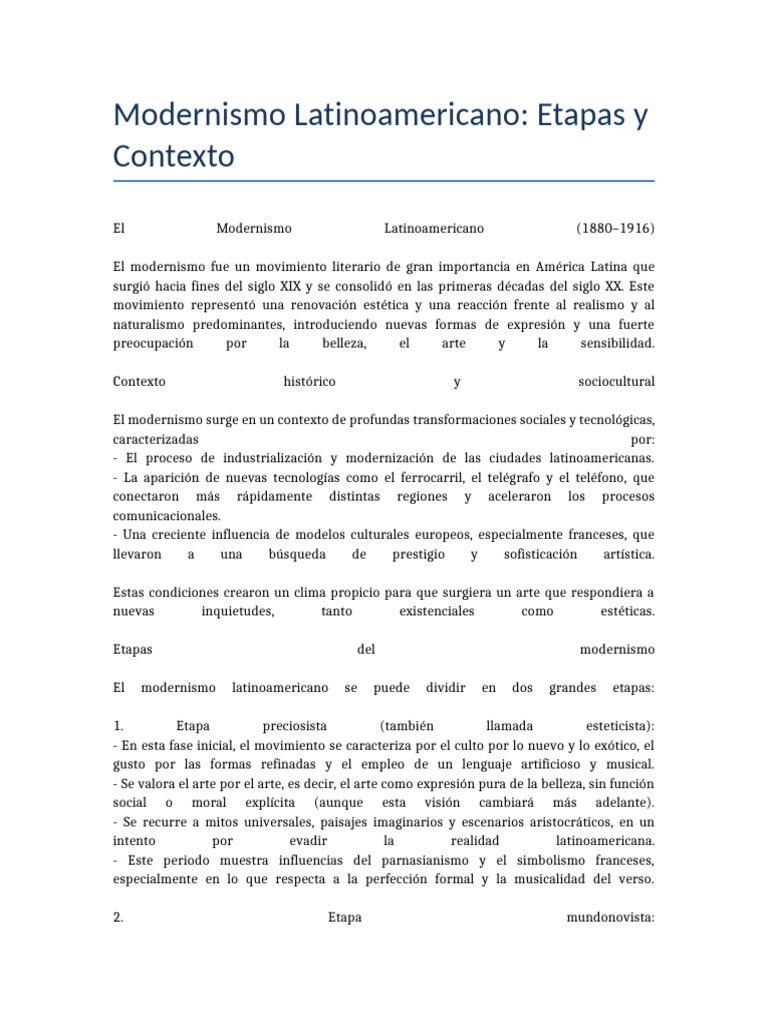 Modernismo Latinoamericano: Contexto y Etapas | PDF | America latina ...