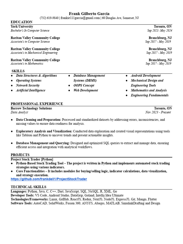 Frank Resume | PDF | Databases | Data
