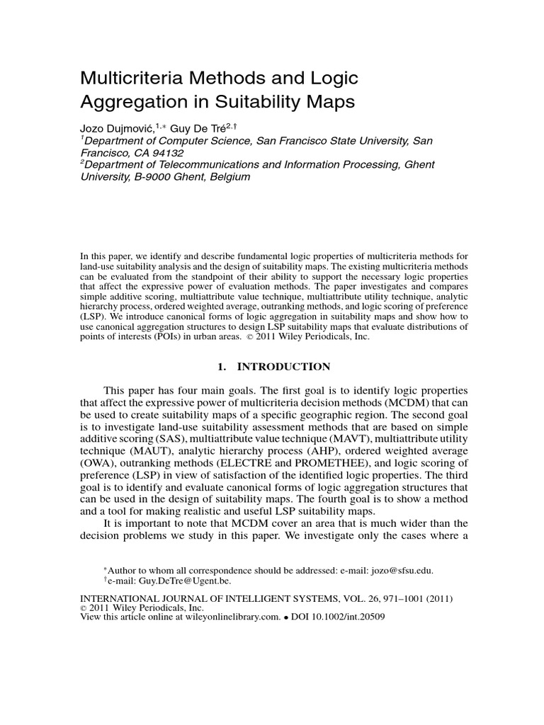 2011 - Multicriteria Methods and Logic Aggregation in Suitability Maps - Dujmović, J., de Tré, G ...