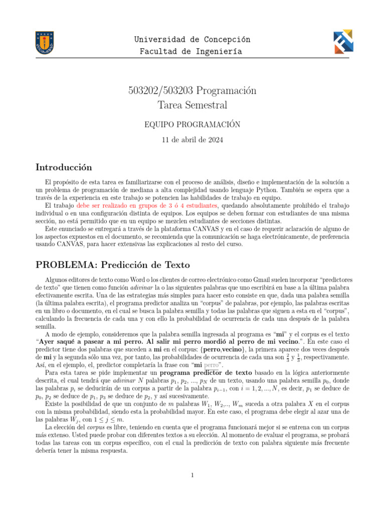 503202/503203 Programaci On Tarea Semestral: Universidad de Concepci On Facultad de Ingenier Ia ...
