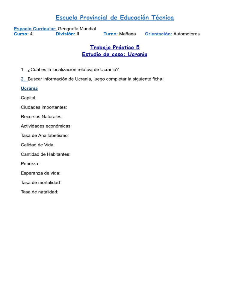 Trabajo Practico 5. Ucrania | PDF