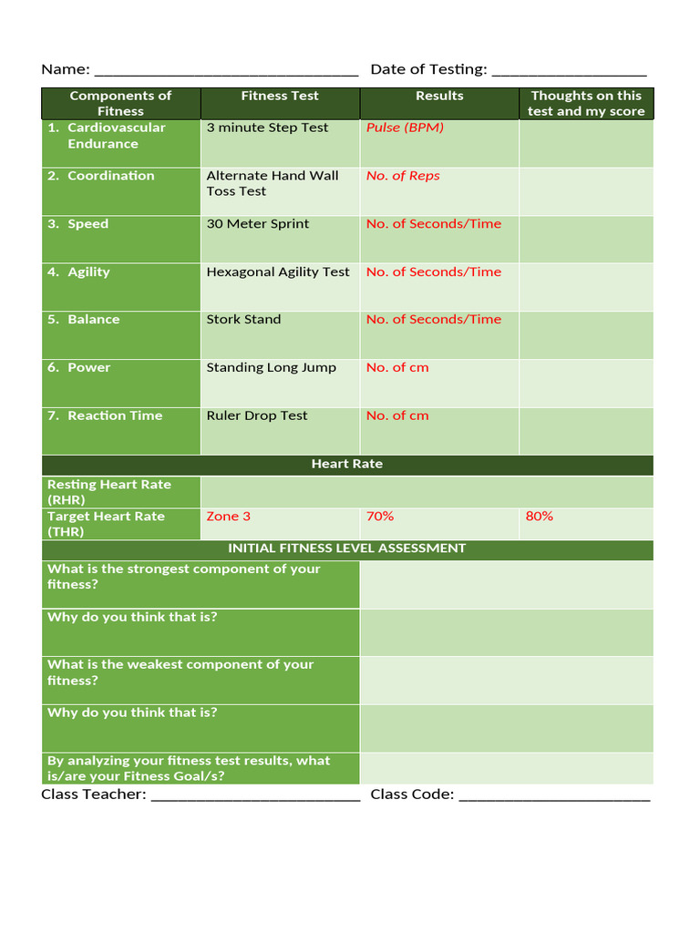 Performance Skills Fitness Test | PDF