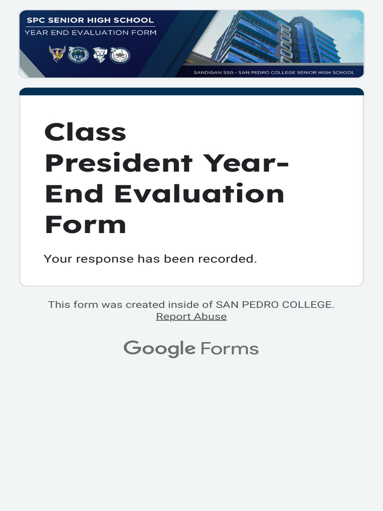 Class President Year-End Evaluation Form | PDF