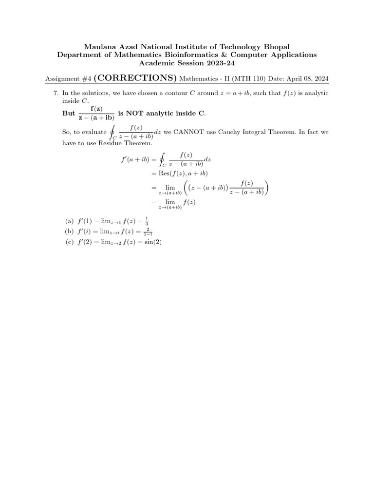 Assignment 4 of M2 (MTH110) - Solutions (Corrections) | PDF