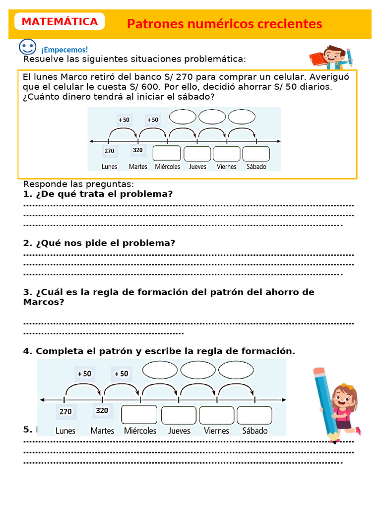 D2 A1 FICHA MAT. Patrones Numéricos Crecientes | PDF