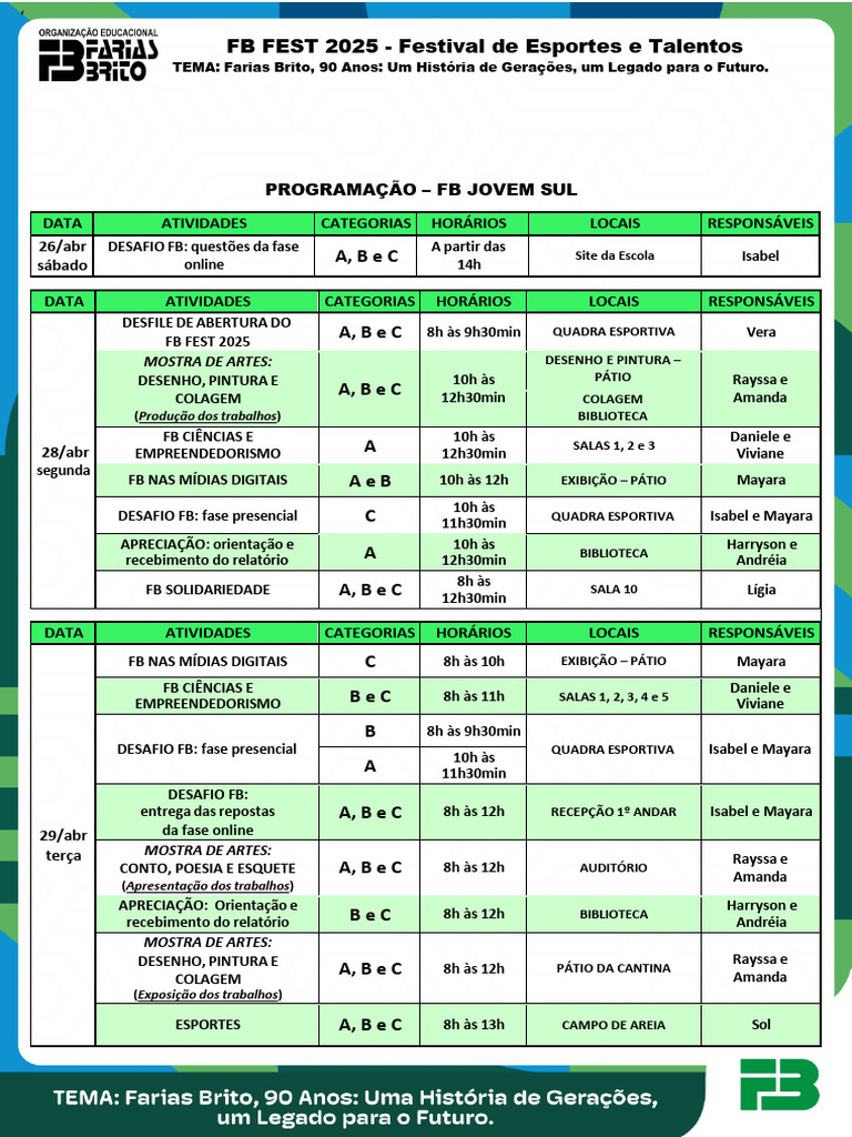 FB Fest 2025: Esportes e Talentos | PDF