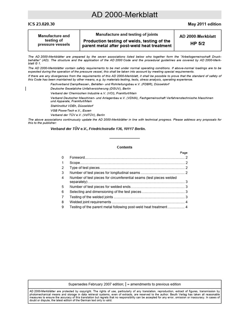 AD 2000-Merkblatt for Pressure Vessels | PDF | Yield (Engineering ...
