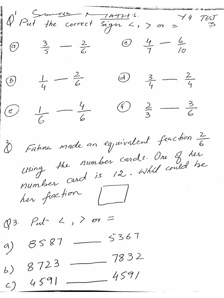 y4 maths test 3 | PDF
