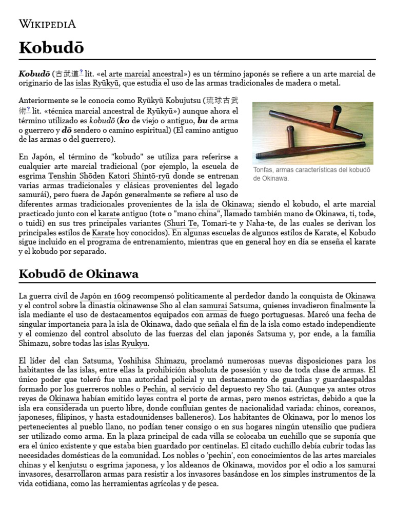 Kobudō | PDF | Artes marciales japonesas | Artes marciales del este ...