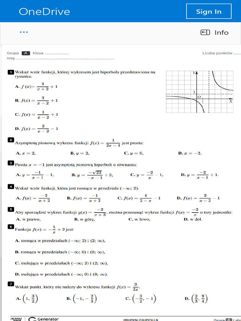 Funkcje Wymierne Matma Sprawdzian | PDF