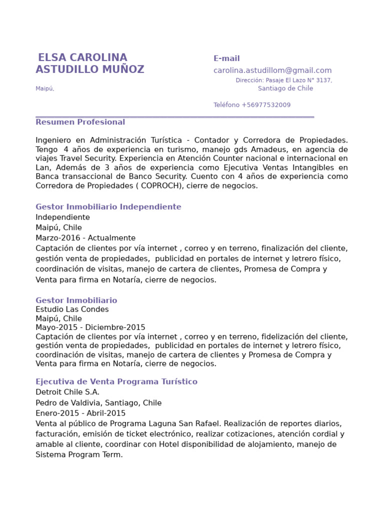CV 2019 Prime | PDF | Chile | Agencia de viajes