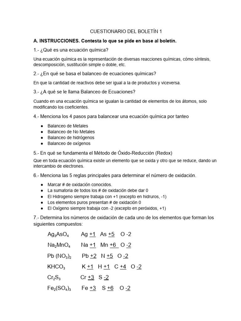 Cuestionario Bolet-N 1 PDF | PDF | Redox | Física Aplicada e Interdisciplinaria