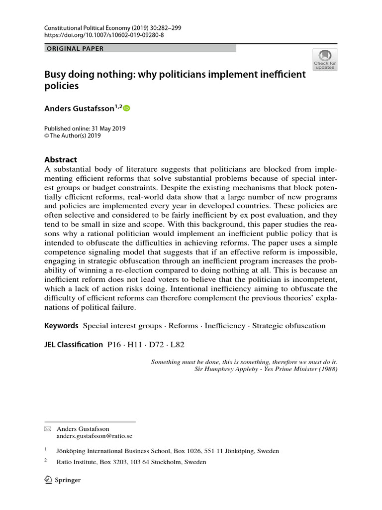 Inefficient Policies and Political Strategy | PDF | Policy | Subsidy