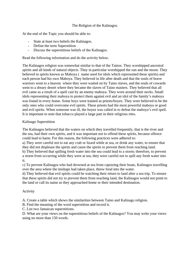 The Religion of The Kalinagos | PDF | Superstitions | Folklore