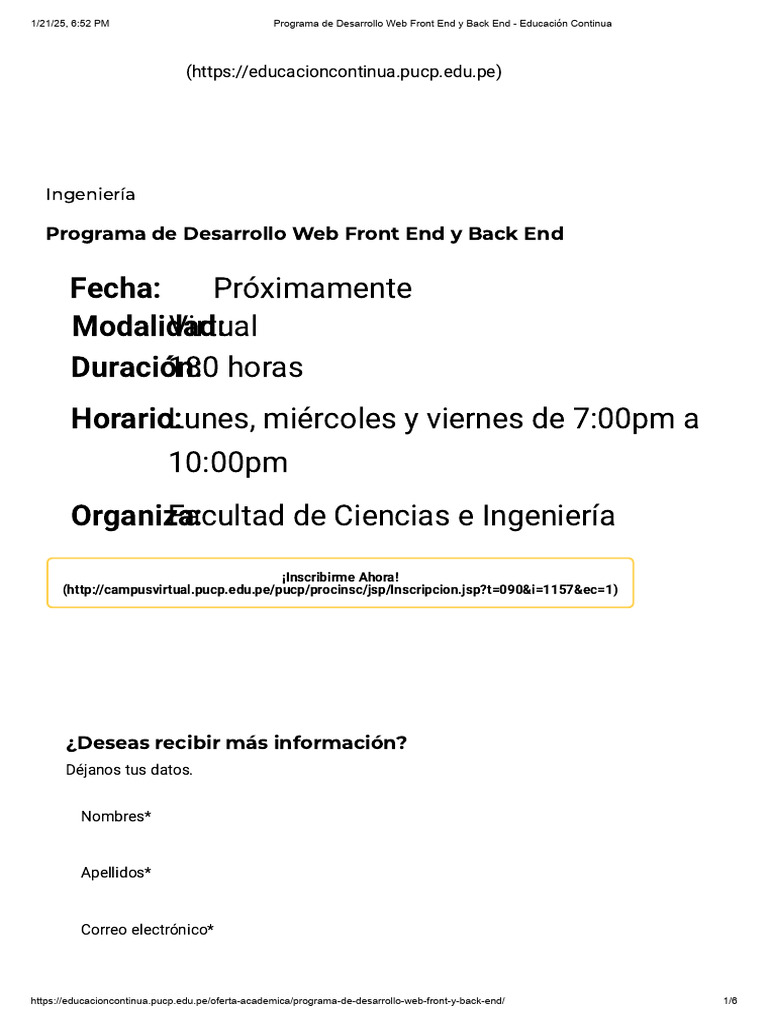 Programa de Desarrollo Web Front End y Back End - Educación Continua ...