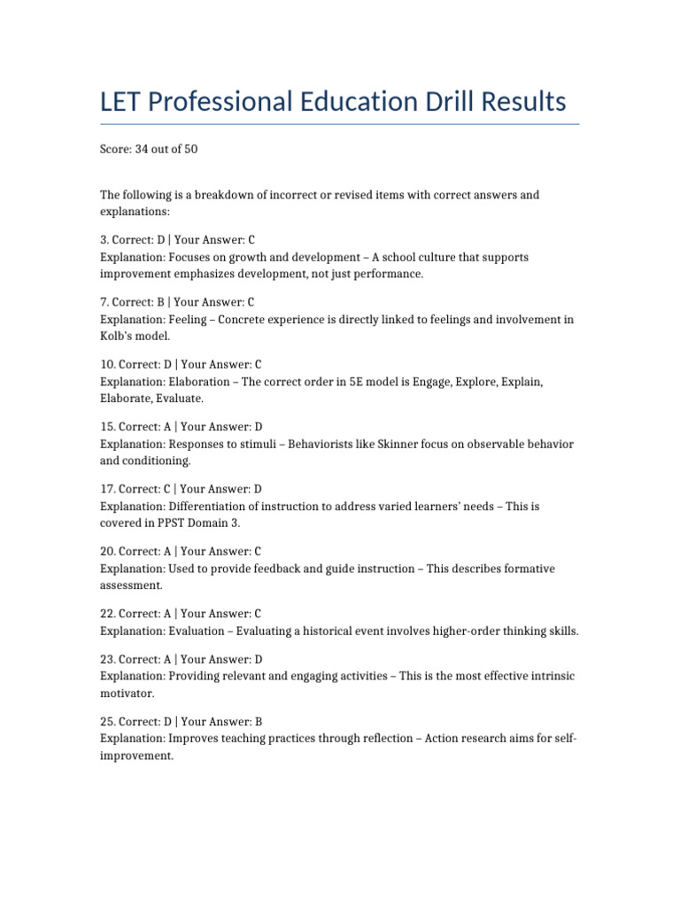 LET Professional Education Review Results | PDF