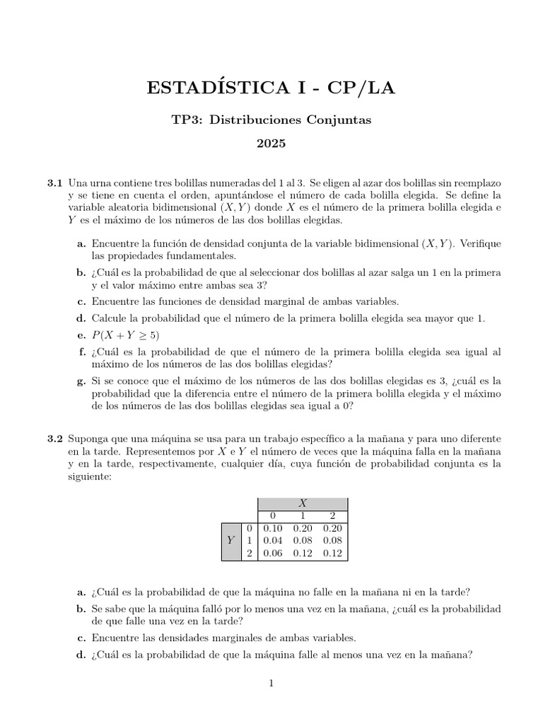 TP3 U3 VAConjuntas | PDF | Función de densidad de probabilidad | Variable aleatoria
