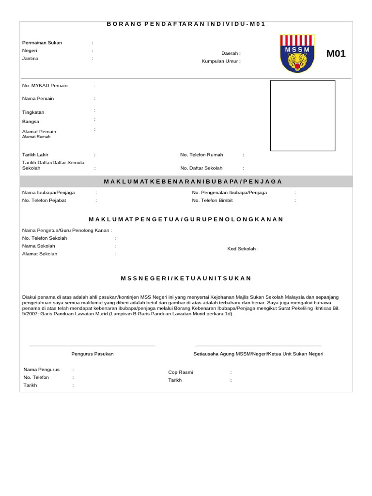 Borang Pendaftaran Individu-M01: Alamat Rumah | PDF