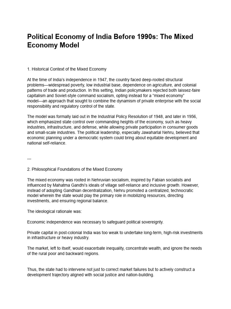 India’s Pre-1990 Mixed Economy Model | PDF | Neoliberalism | Poverty ...