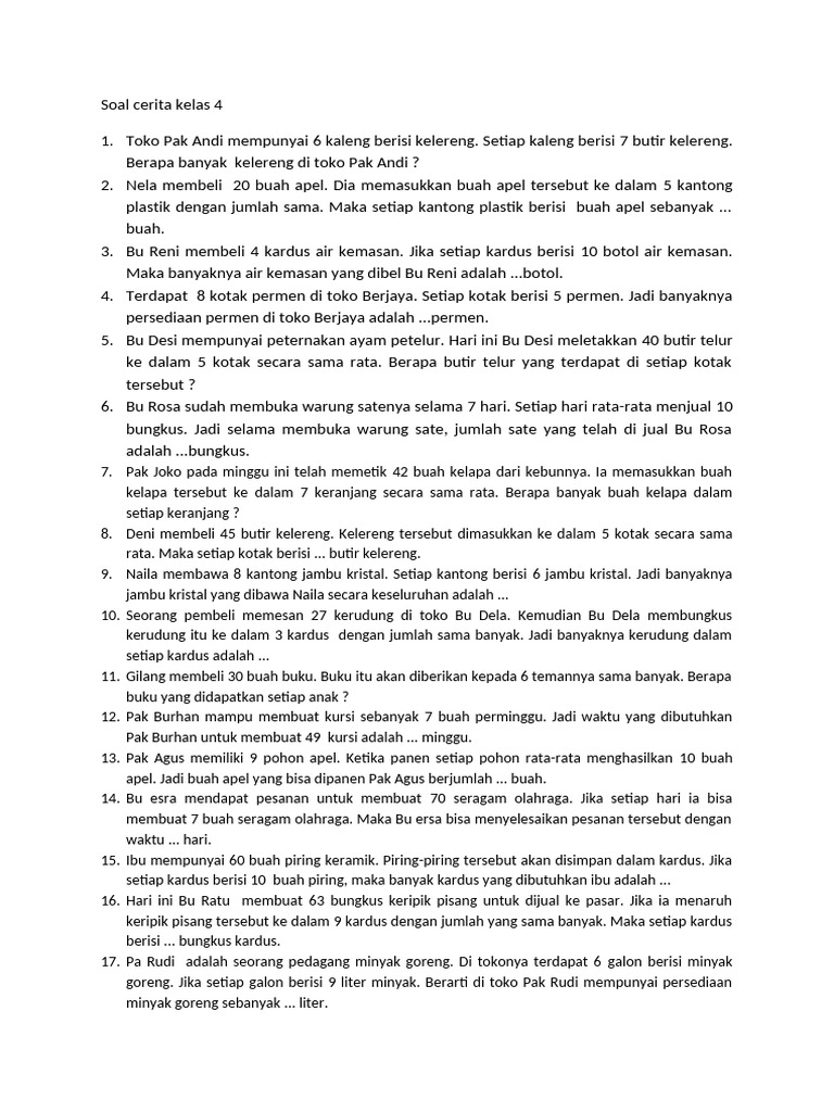 Soal Cerita Kelas 4 Imtihan | PDF