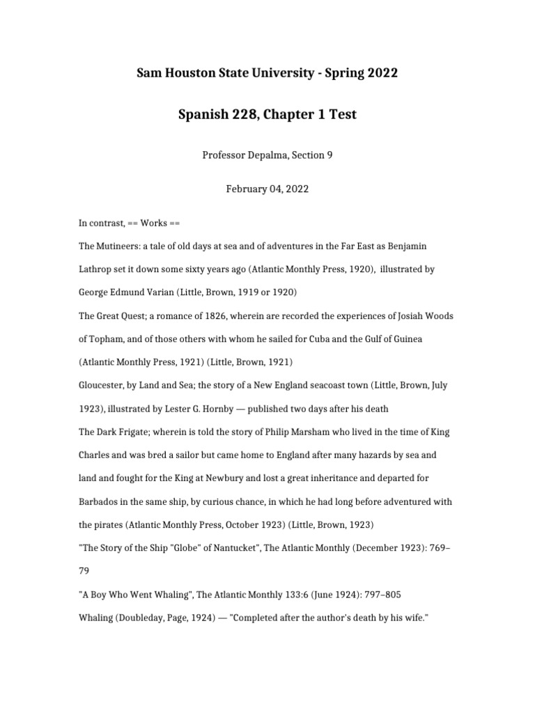 Spanish 228 Chapter 1 Test | PDF