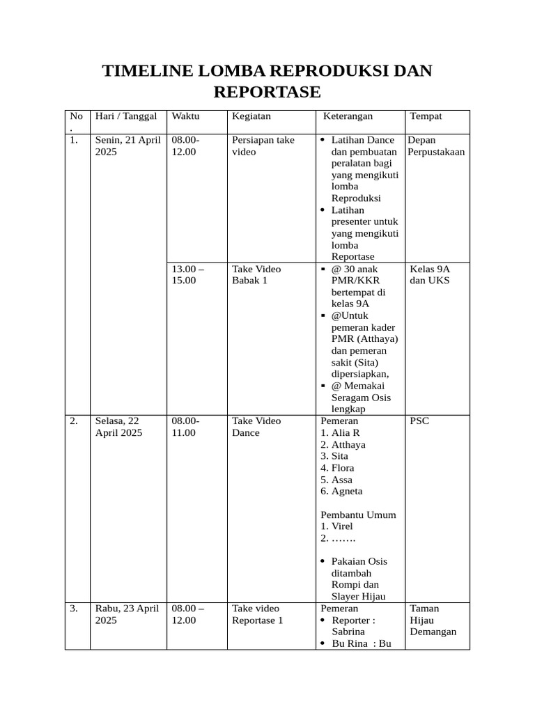 Timeline Lomba Reproduksi Dan Reportase | PDF