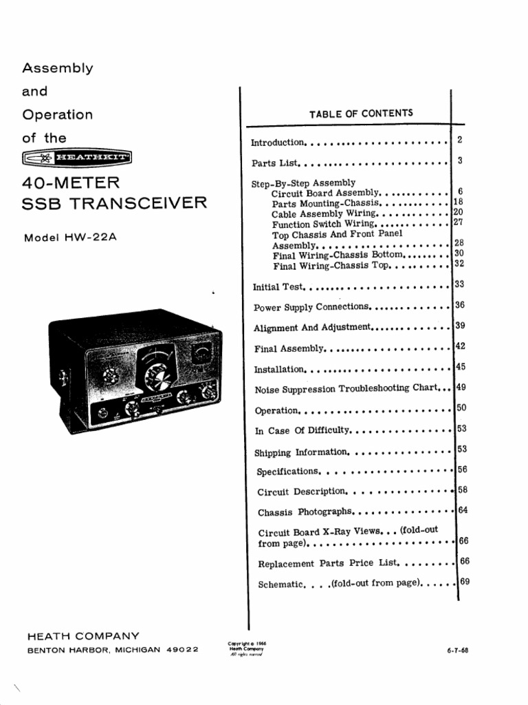 Heathkit HW-22A 40 Meter SSB Transceiver Manual | PDF