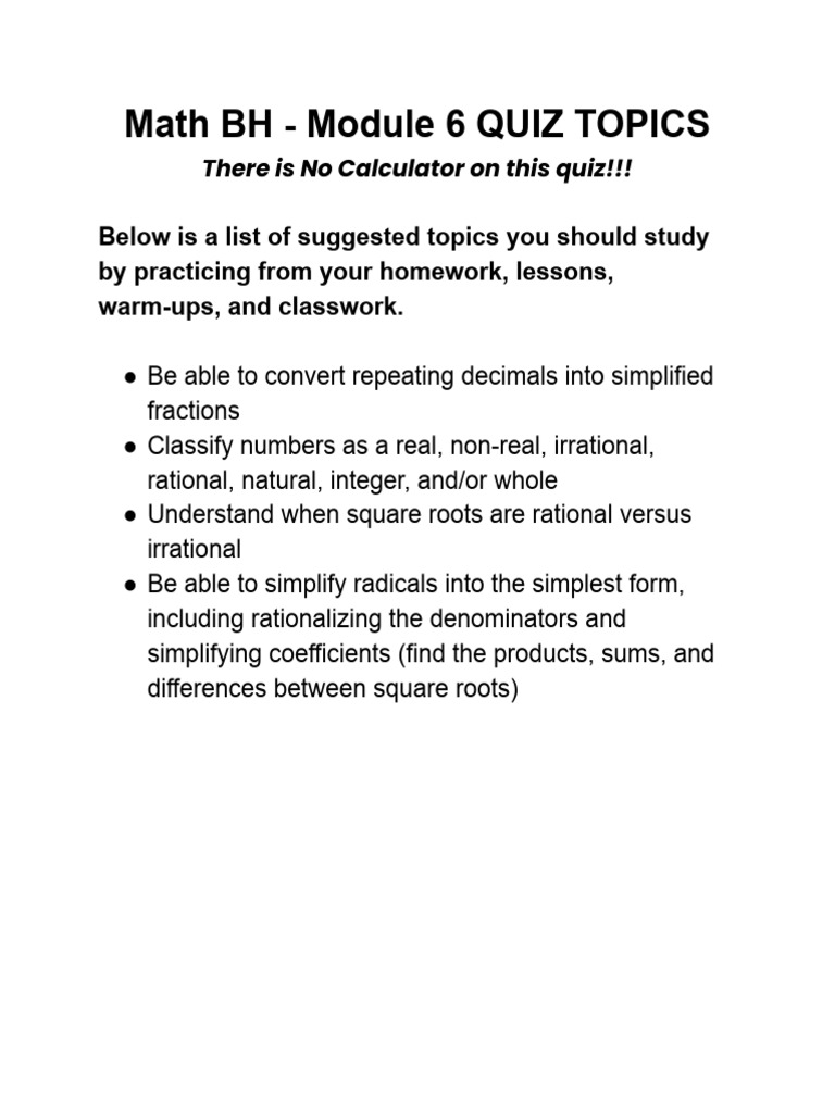 2025 Module 6 B Honors Quiz Topics | PDF