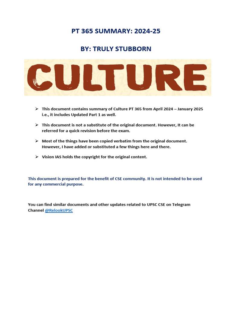 Culture PT 365 Summary 2024-25 | PDF