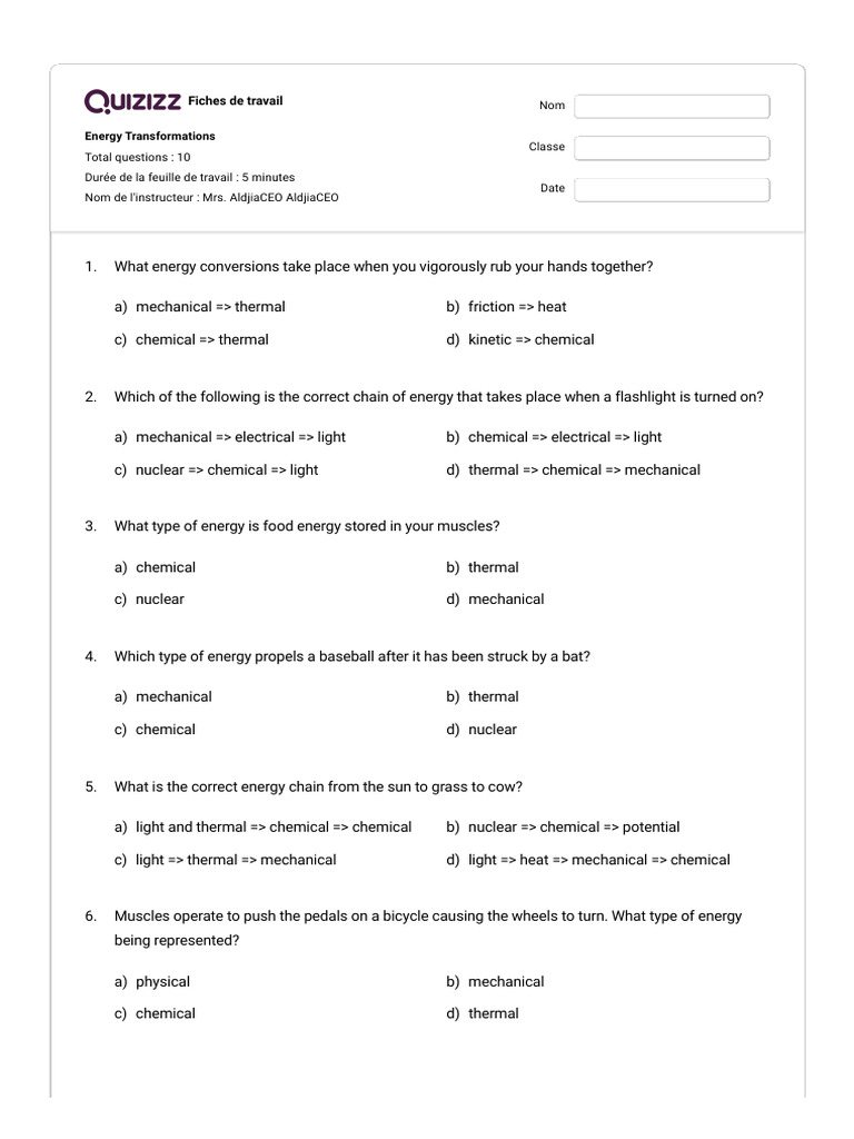 Quizizz - Energy Transformations | PDF | Physics | Physical Sciences