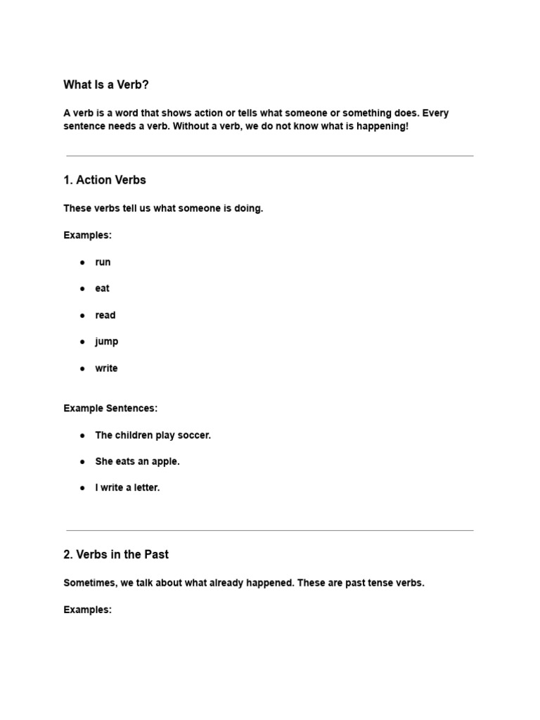 What Is A Verb - Grade 3 | PDF