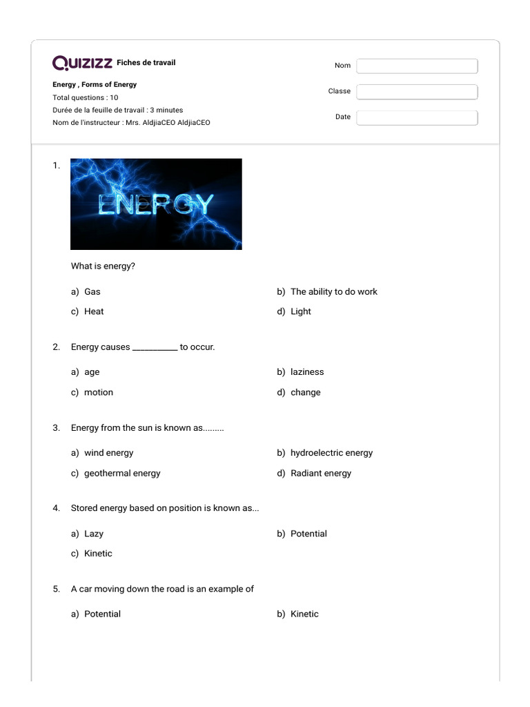 Quizizz - Energy, Forms of Energy | PDF
