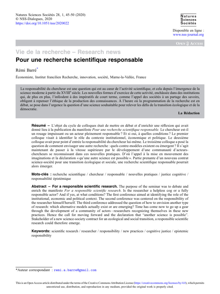 Pour Une Recherche Scientifique Responsable | PDF | Science | Épistémologie