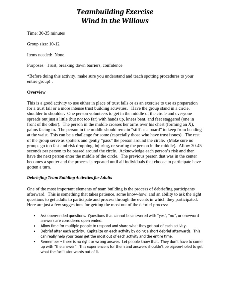 Wind in The WillowsTeambuilding | PDF