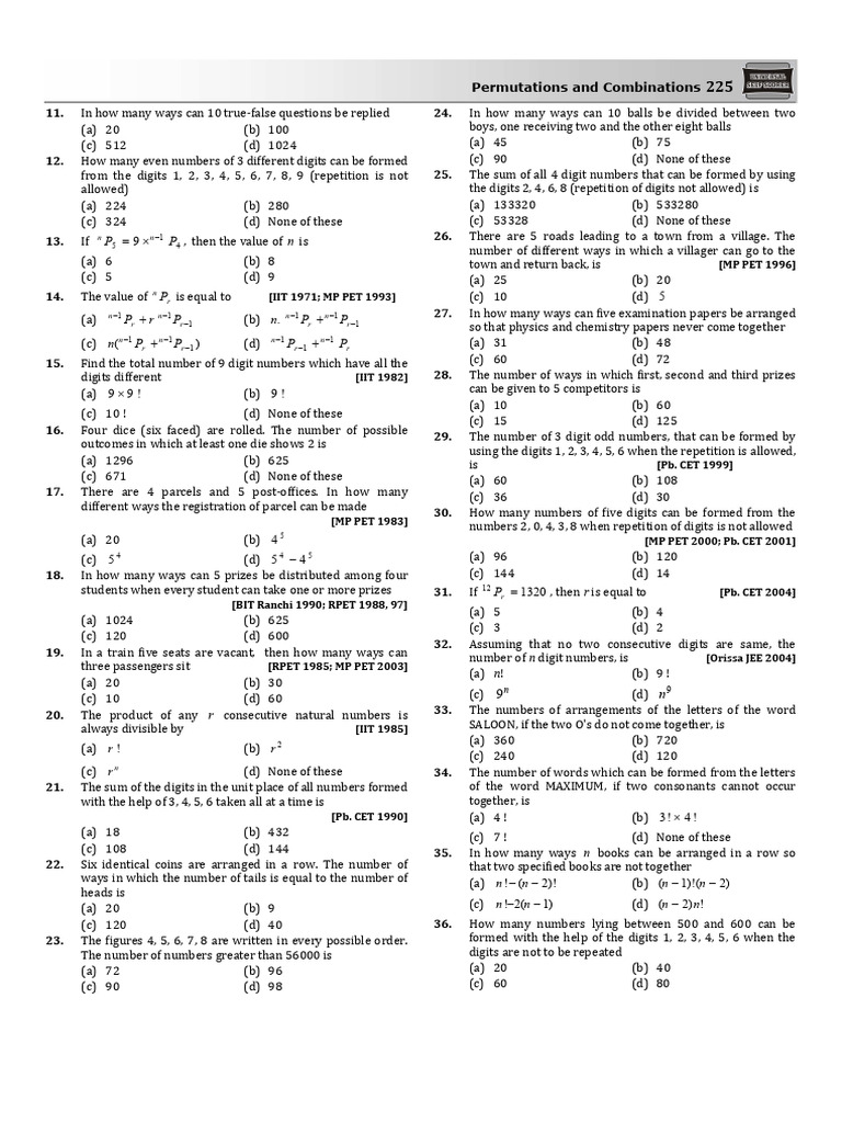 6.1 Permutations and Combinations Questions Part 1 | PDF | Mathematics