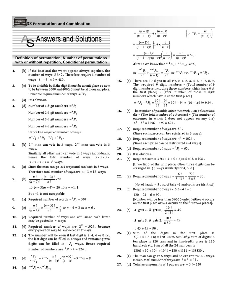 6.3 Permutations and Combinations Solutions Part 1 | PDF | Consonant | Mathematics