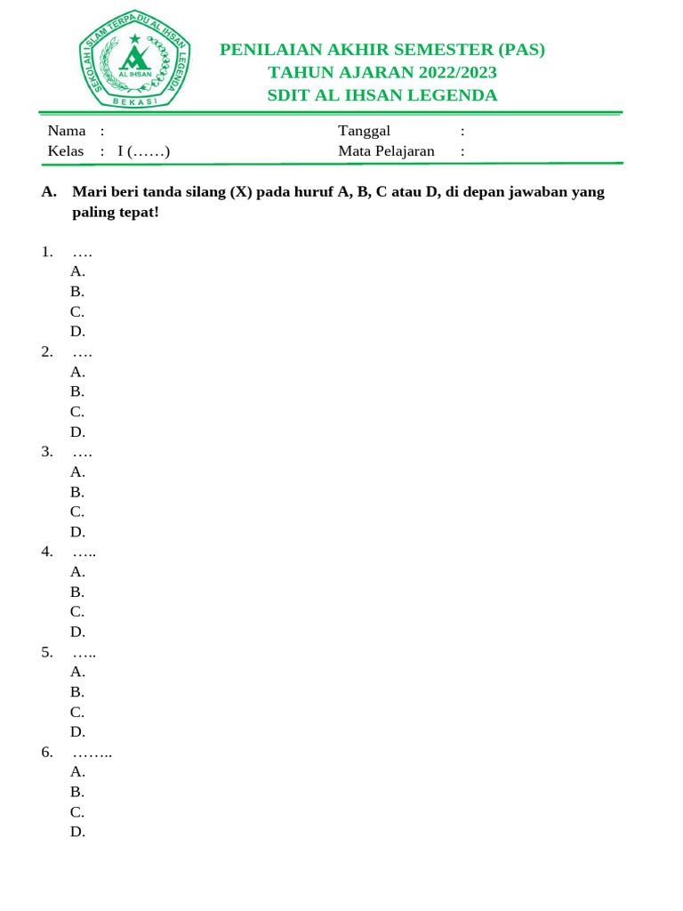 FORMAT SOAL Bidang A-D (Kebawah) | PDF