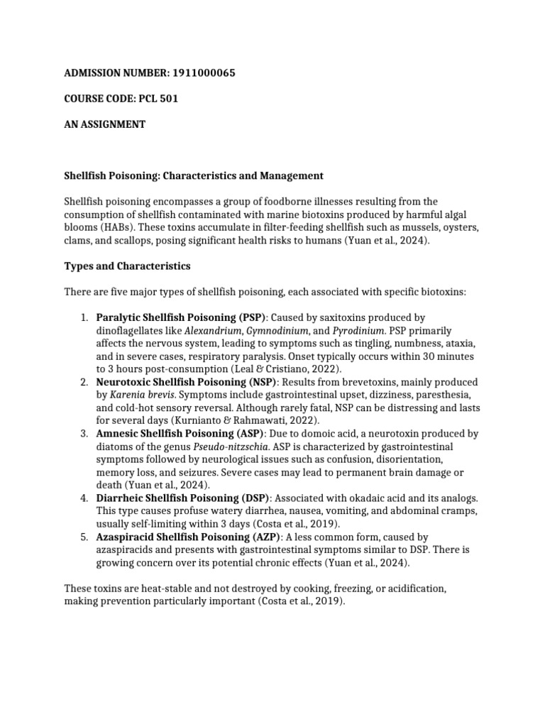 Assignment On Shellfish Poisoning - 124546 | PDF | Medical Specialties