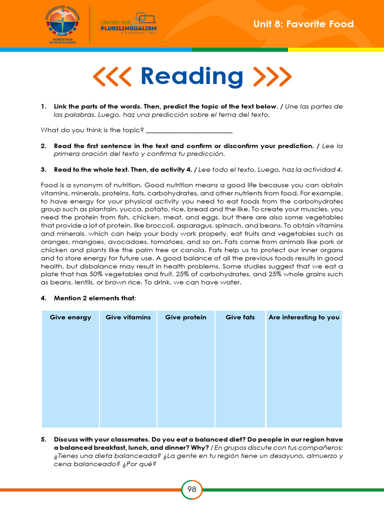 Reading and Writing Food | PDF | Foods | Vegetables