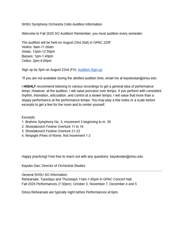 F25 SHSU SO Cello Audition | PDF