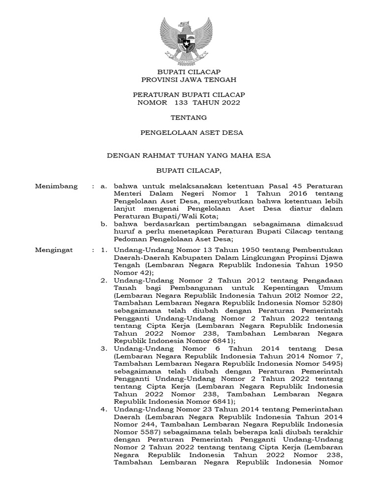 Perbup CLCP 133 - 2022 TUKAR GULING | PDF