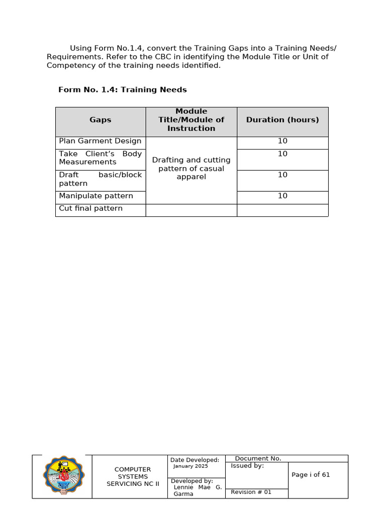 Form No. 1.4 Training Needs | PDF