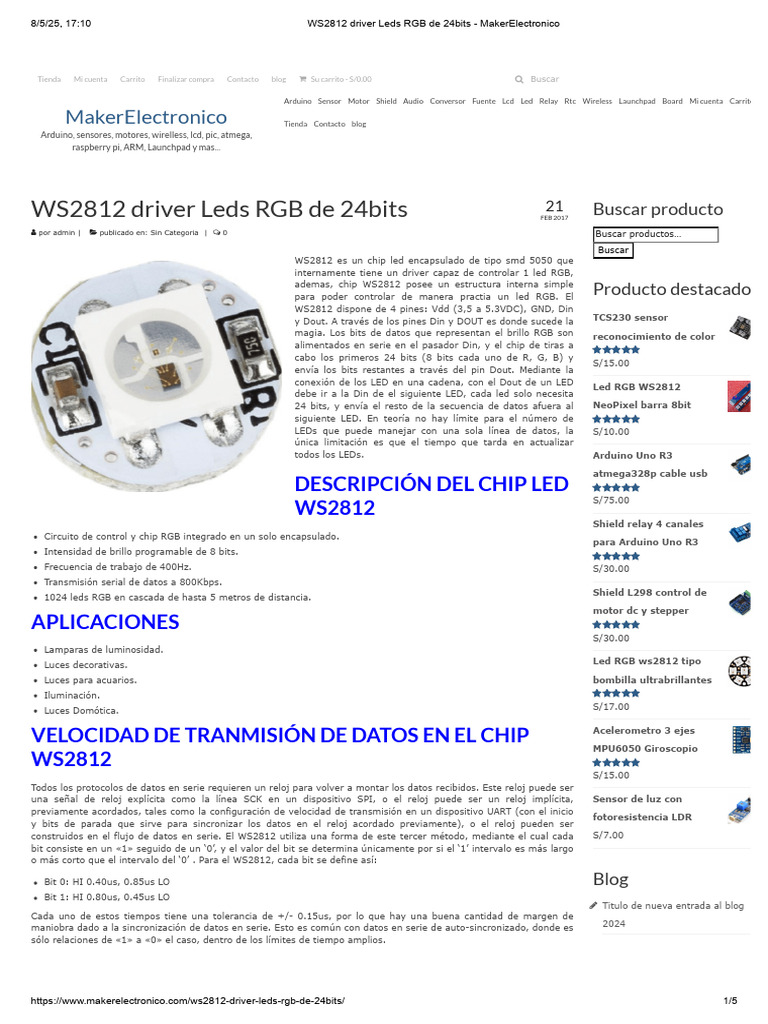 WS2812 driver Leds RGB de 24bits - MakerElectronico | PDF | Diodo emisor de luz | Ingeniería ...