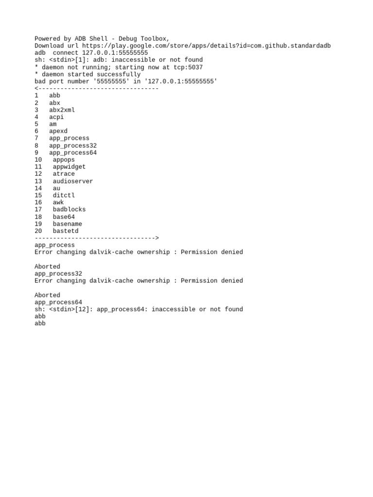 ADB Shell Debug Toolbox Errors | PDF