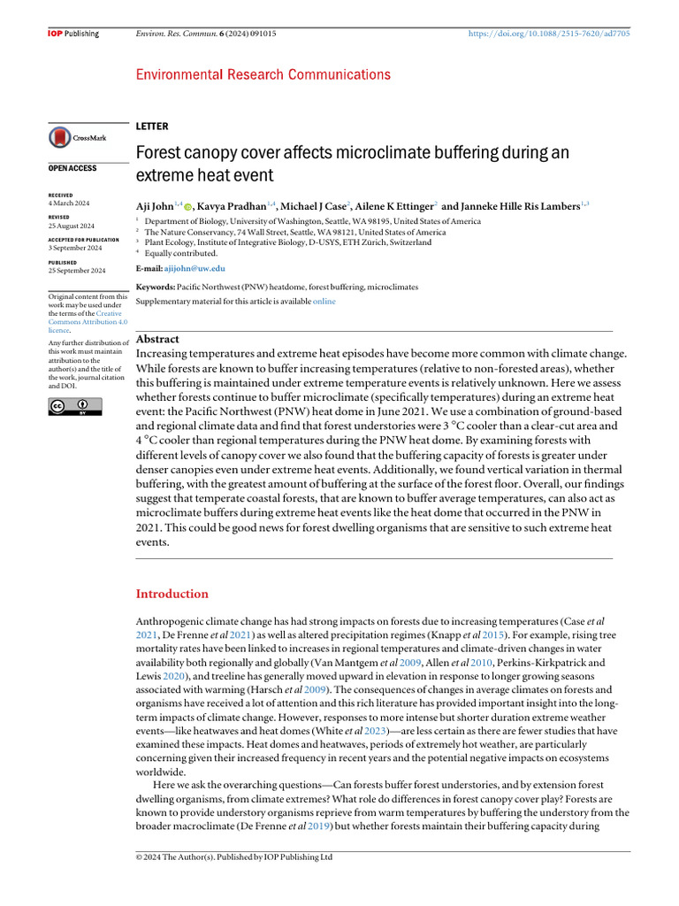 Forest Canopy Cover Affects Microclimate Buffering | PDF | Canopy ...