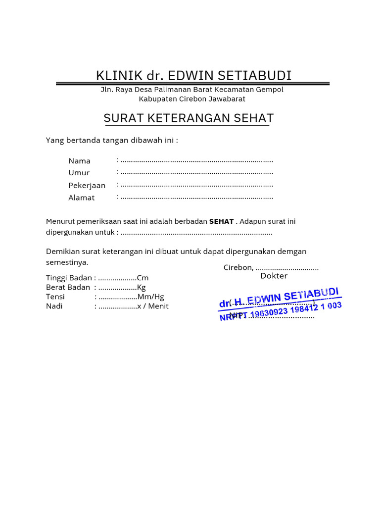 Surat Keterangan Sehat dr. Edwin Setiabudi | PDF