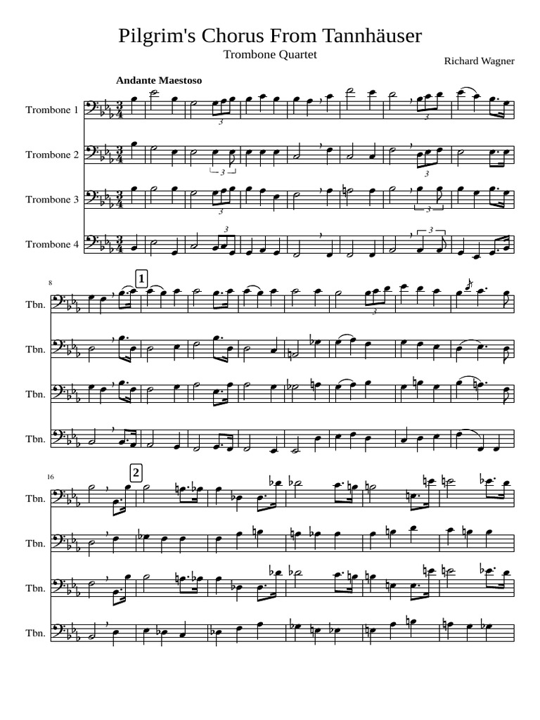 Pilgrims Chorus From Tannhuser Trombone Quartet | PDF | Compositions | Opera