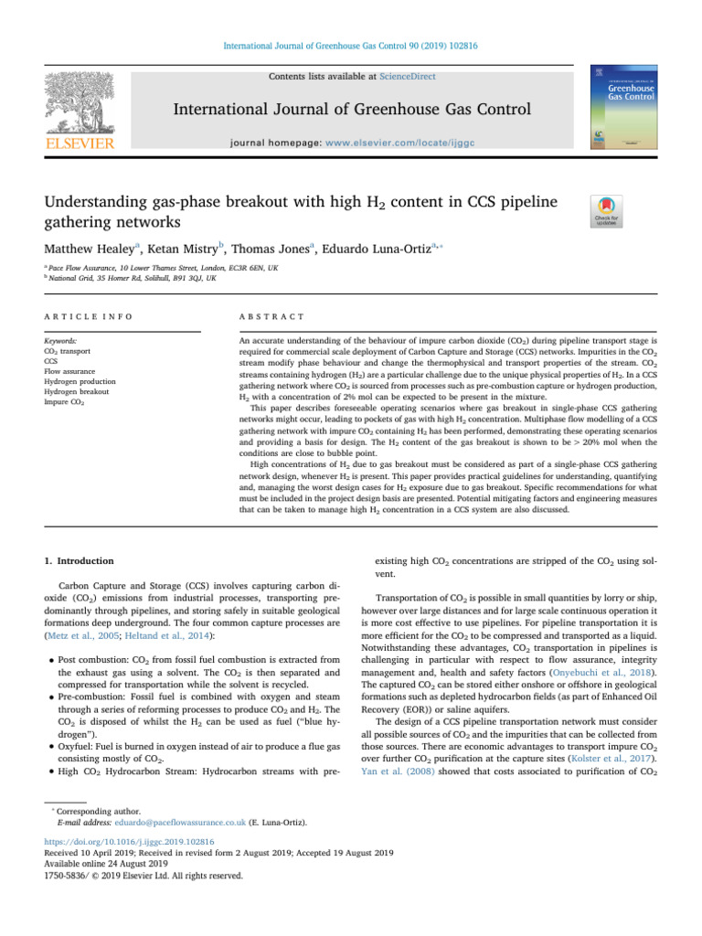 Understanding Gas-Phase Breakout With High H2 Content in CCS Pipeline ...